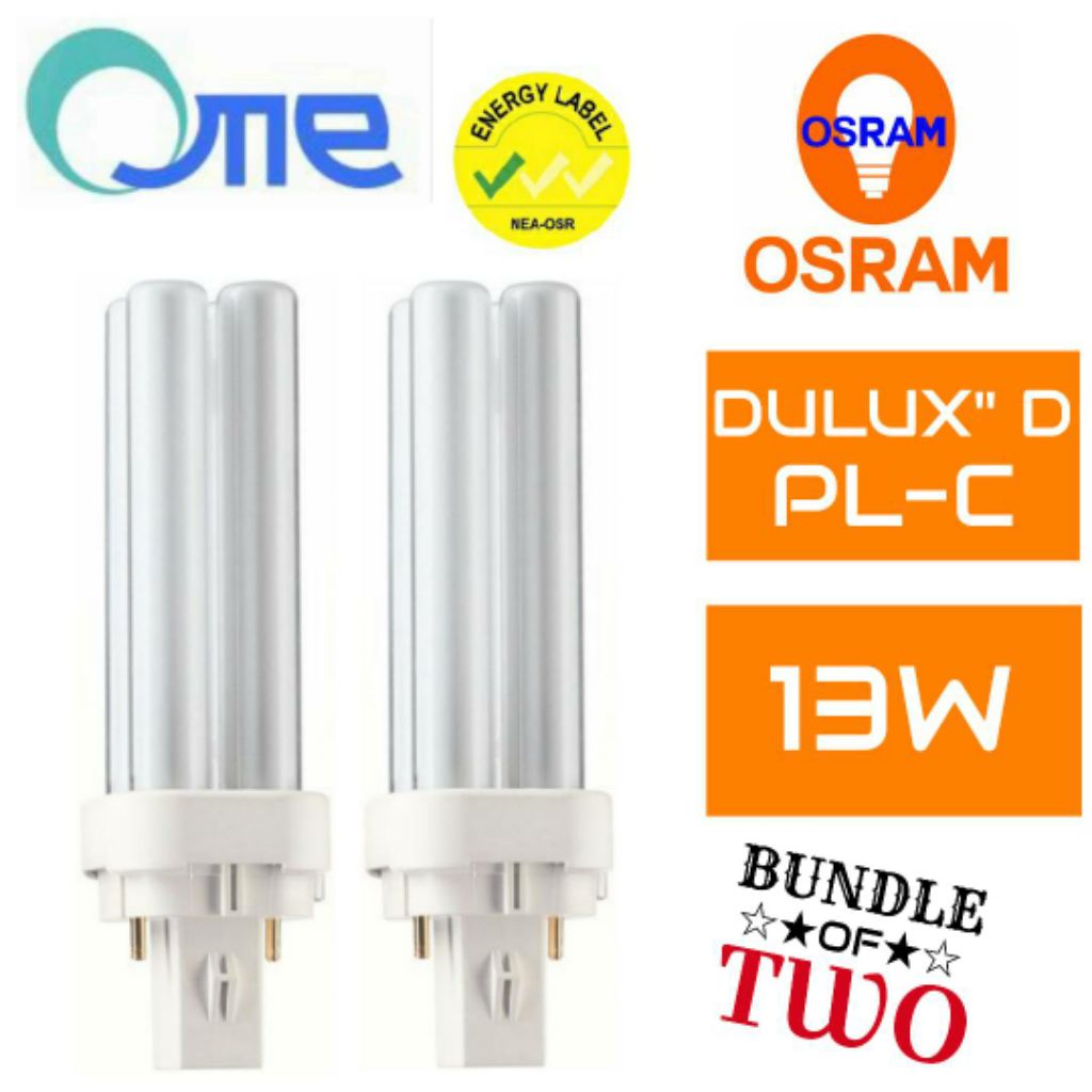 [Bundle of 2] OSRAM-DULUX" D LUMILUX PLC 2P 13w G24d Tube | 865 Daylight | 827 Warm White ...