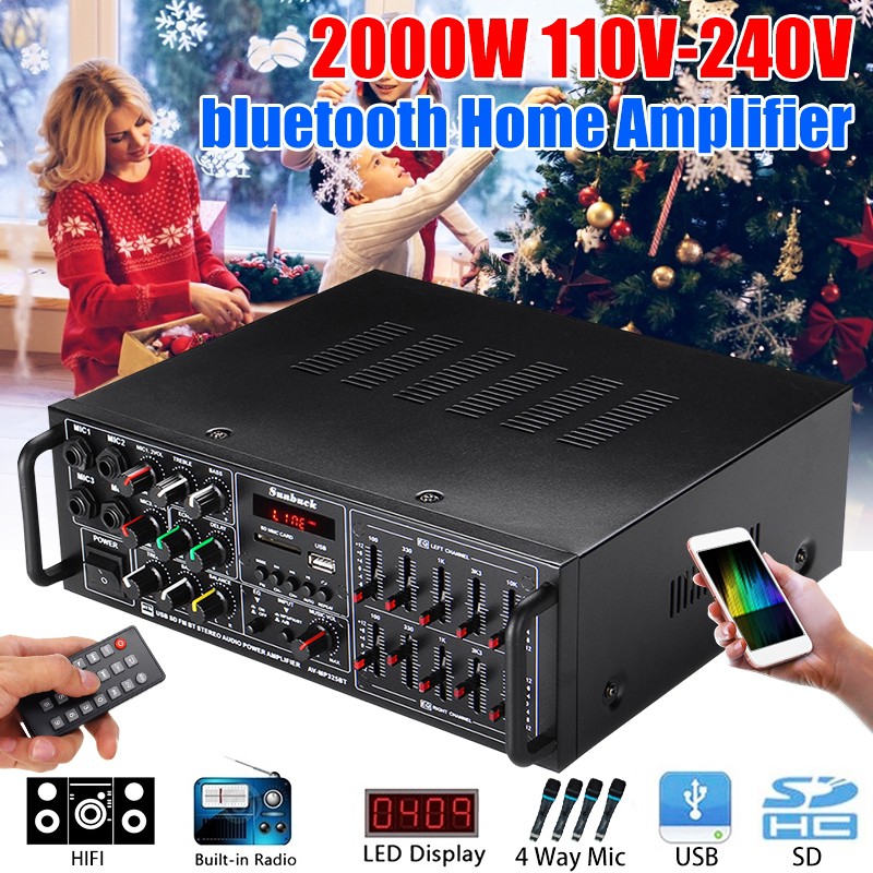 2000W Bluetooth power amplifier system sound audio stereo receiver ...