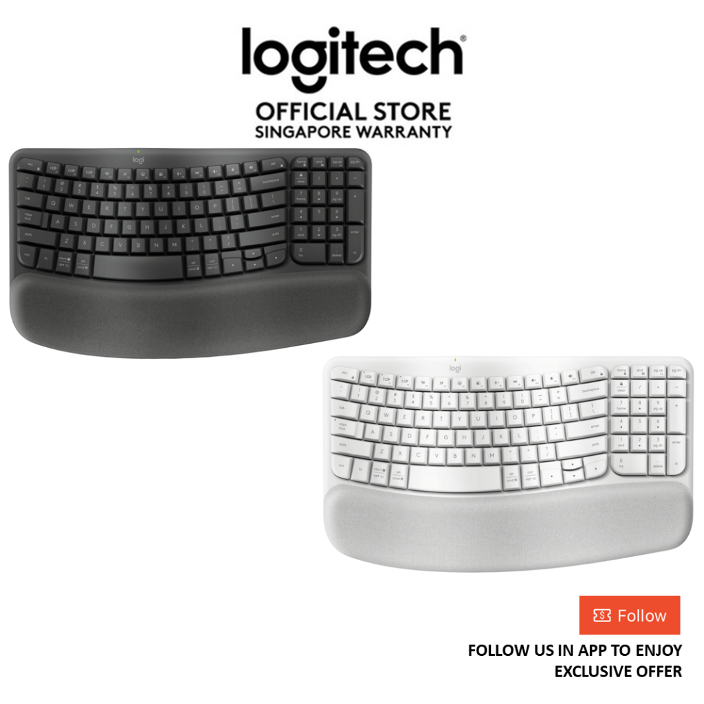 Logitech Wave Keys Ergonomic Wireless Bluetooth Keyboard Customizable Keys Cushioned Palm Rest