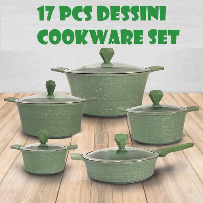 17 PCS Dessini Periuk Cookware Set Pot Non Stick Ceramic Coating ...