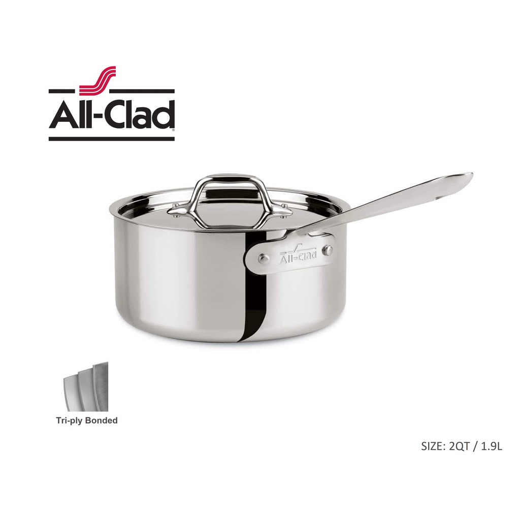 All Clad D3 Stainless Steel Sauce Pan with Lid Cookware (Made in USA ...