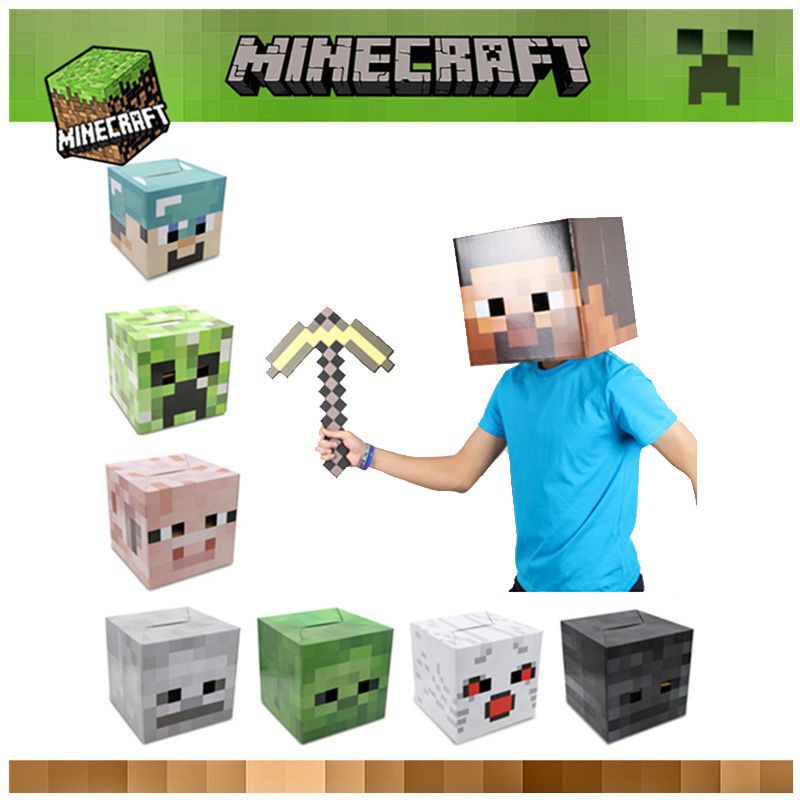 Minecraft Cardboard Head Cover Box Adult Unisex Mask Cosplay Costume ...