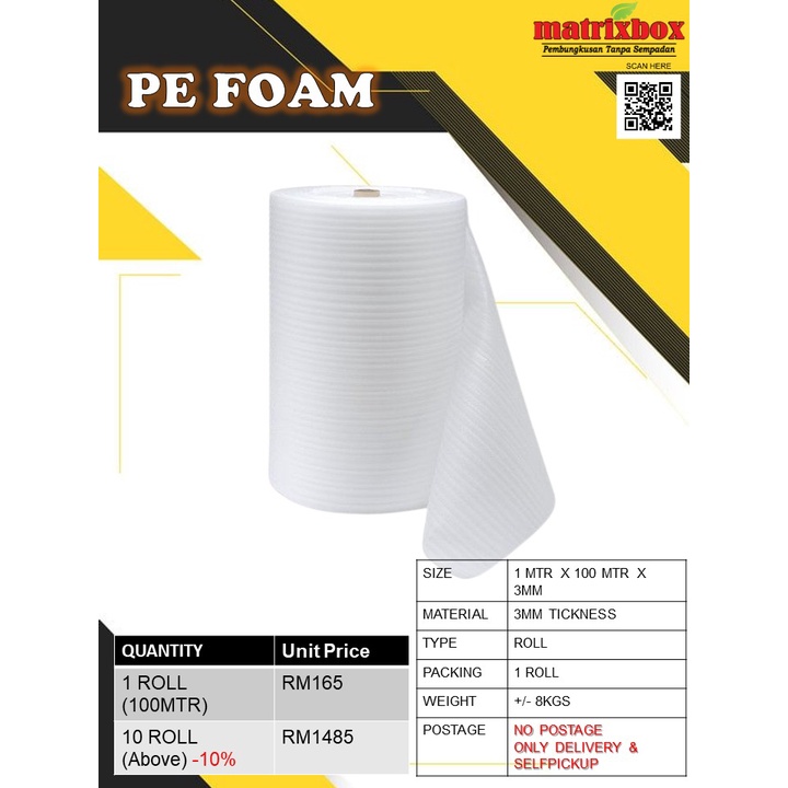 PE FOAM ROLL 3MM (5 METER) MATRIXBOX KEDAI KOTAK FOAM PACKAGING ITEM FOAM LANTAI | Shopee Singapore