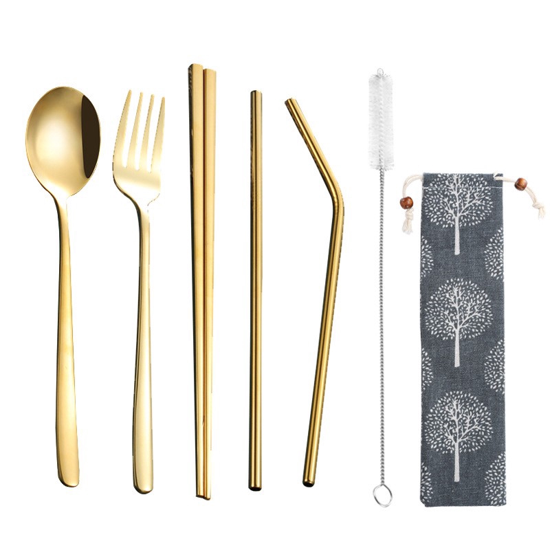 Stainless Steel Spoon Chopsticks Cutlery Set Straw Combination With ...