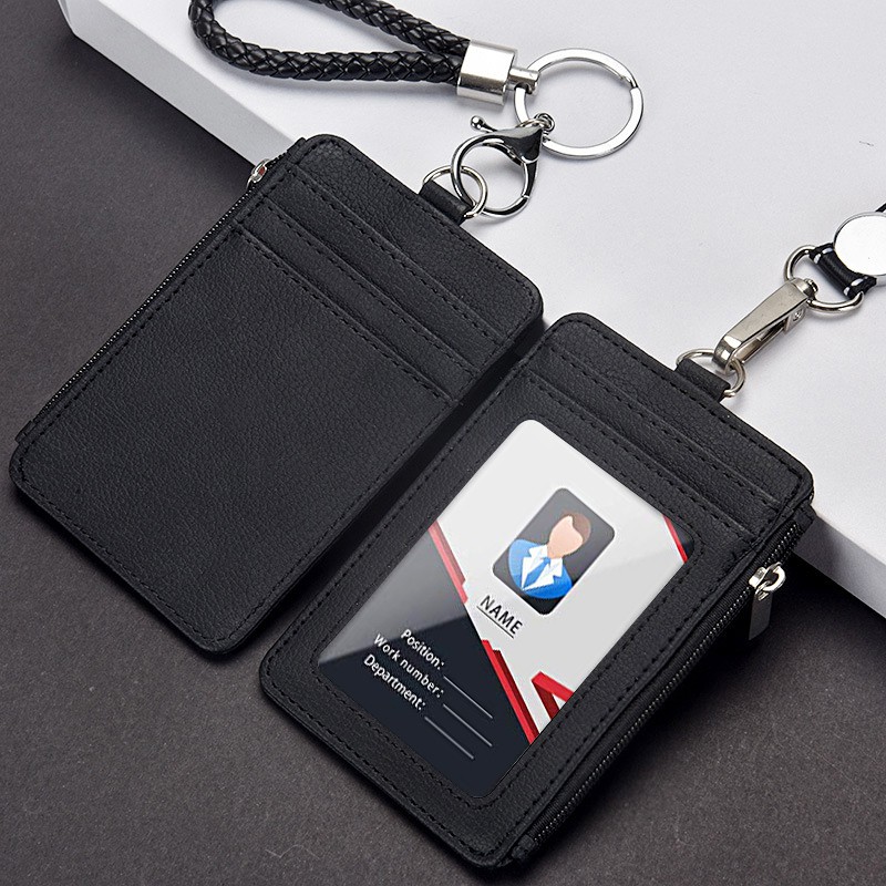 Multifunctional Zipper Work ID Card Holder with Lanyard Identity Access ...