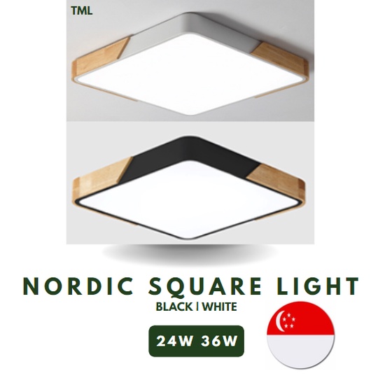 Nordic Square with Wood LED Ceiling Light 24W 36W TML | Shopee Singapore