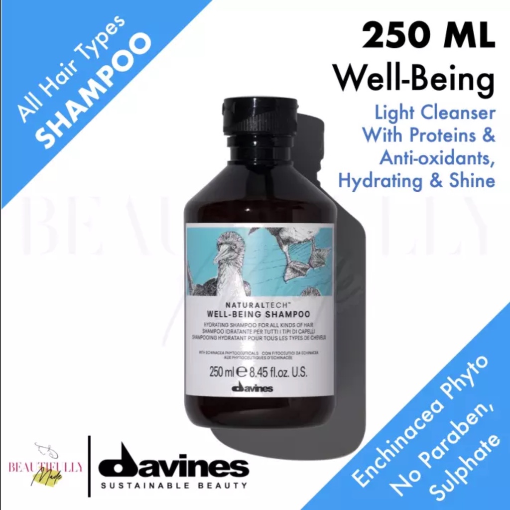 Davines NaturalTech Well-Being Shampoo 250ml - For All Hair Scalp Types (Well Being WellBeing ...
