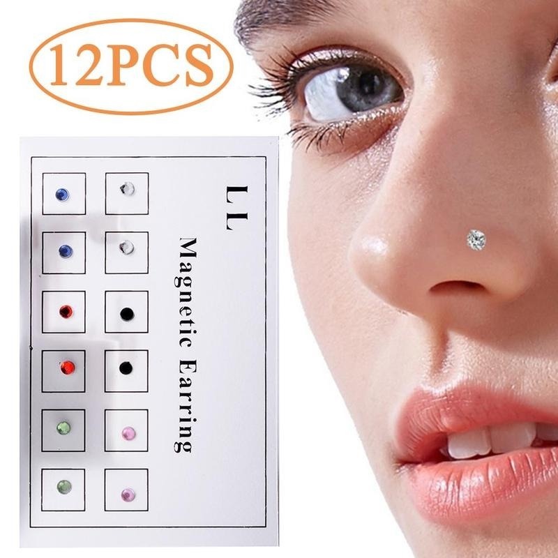 12Pcs/Set Non Pierced Magnet Earrings Fake Ear Tragus Cartilage Lip ...