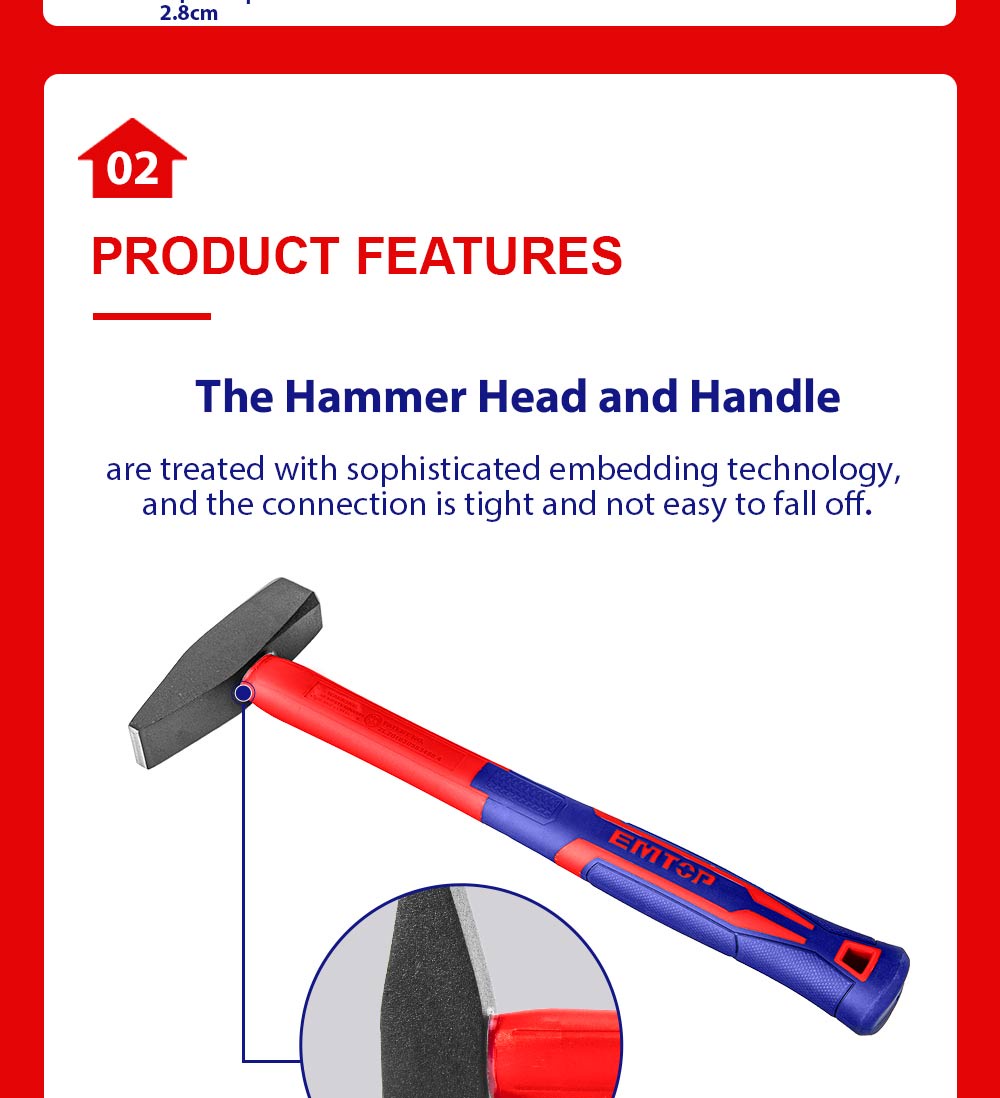 EMTOP 500g Machinist Engineers hammer With Fiberglass Handle,No-Slip ...