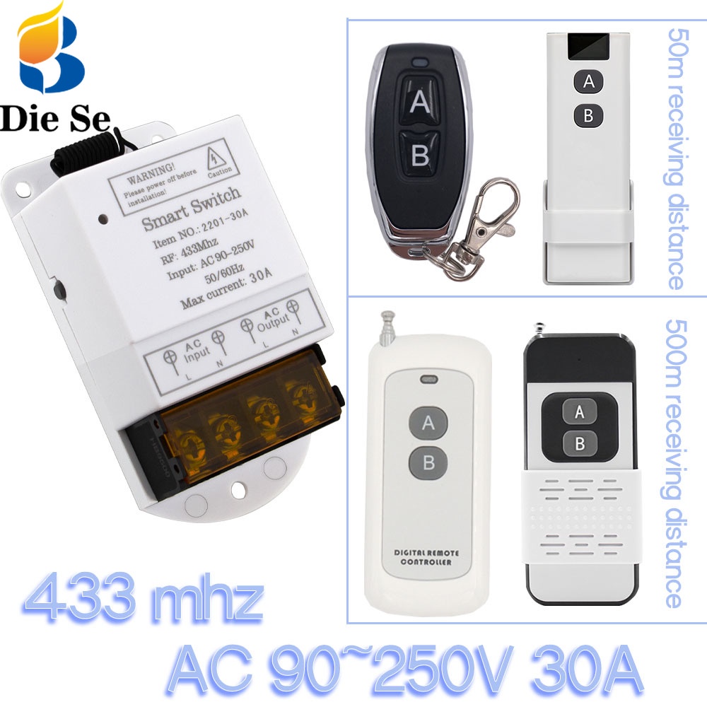 Universal Remote Control Switch 433mhz Rf 30A High Power Relay Receiver ...