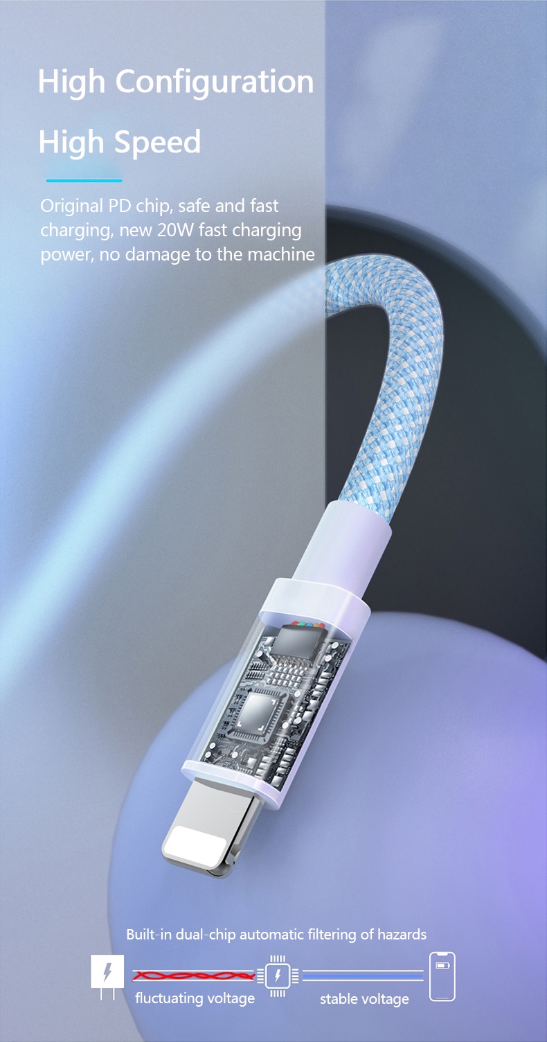 PD 20W USB Cable for iPhone Type C To 8-Pin Charger Fast Charging Cable ...