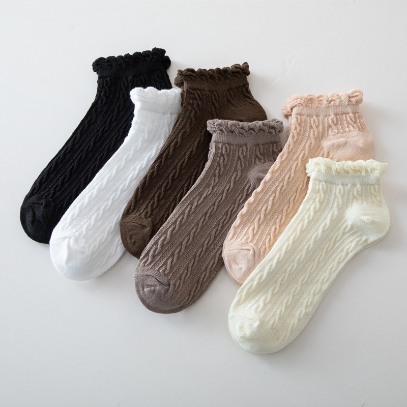 Womens Socks Ruffle Turn-Cuff Low Cut Ankle Socks All Season Soft Knit ...