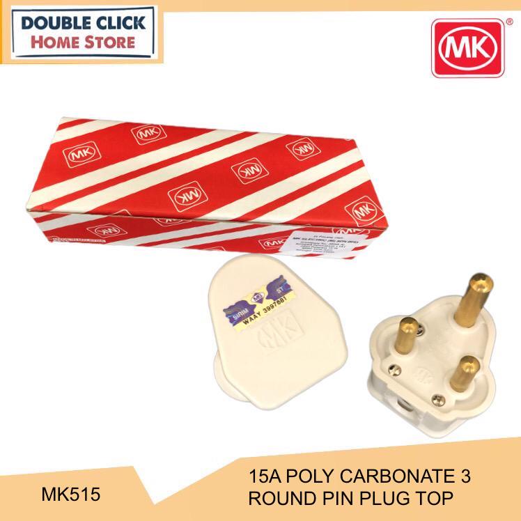 MK Heavy duty 15A 3 Pin Plug Top Poly Carbonate MK515 3 Round Pin Plug Top Sirim Approved ...