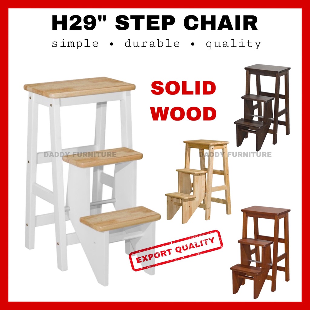SolidWood H29" Bar Chair Foldable Step Chair Step Stool Ladder Chair ...