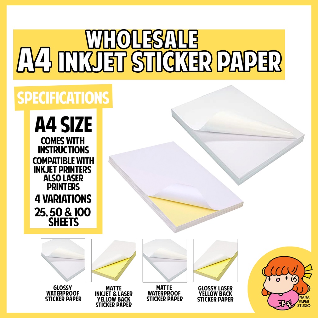 🇸🇬 [WHOLESALE] A4 Sticker Paper Inkjet Laser Glossy Matte Waterproof ...