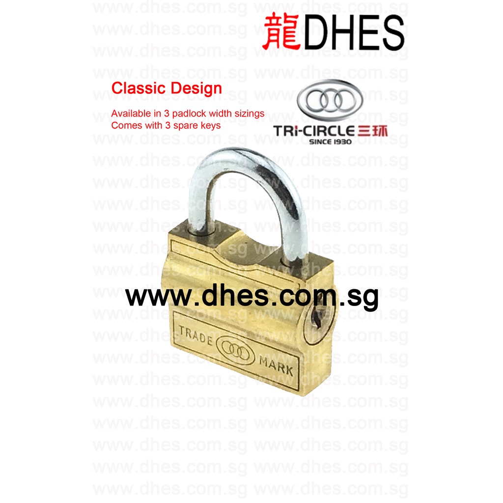 Tri Circle TriCircle Classic Standard Shackle Brass Padlock Made In ...