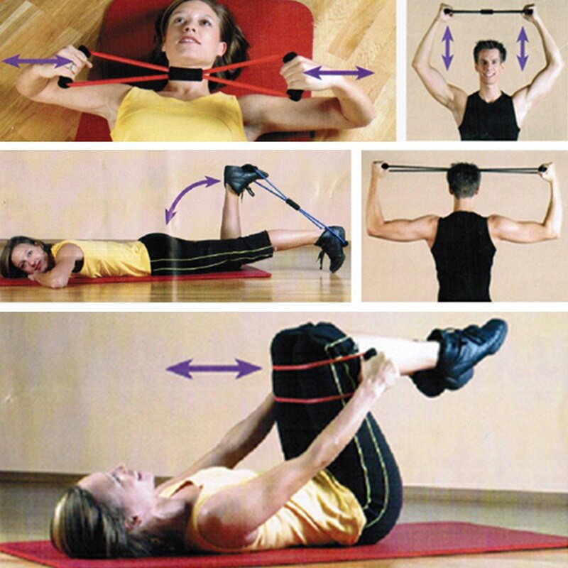 Fitness Puller 4 Tube Yoga Pilates Sit Up Pull Rope Workout Tension ...