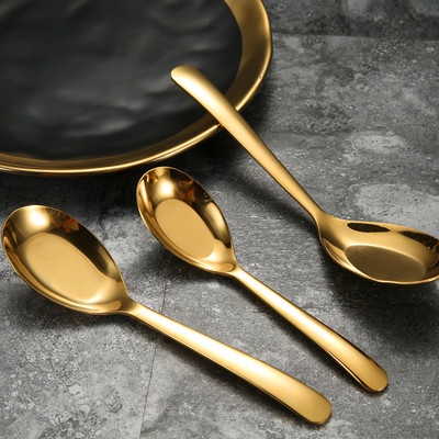 304 Stainless Steel Golden Soup Spoon Big Round Spoon Serving Spoon ...