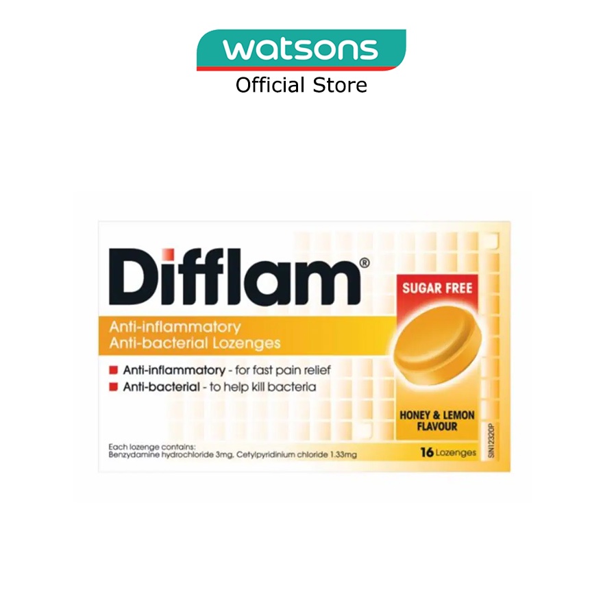 DIFFLAM Anti-Inflammatory Anti-Bacterial Honey Lemon Sugar Free 16 ...