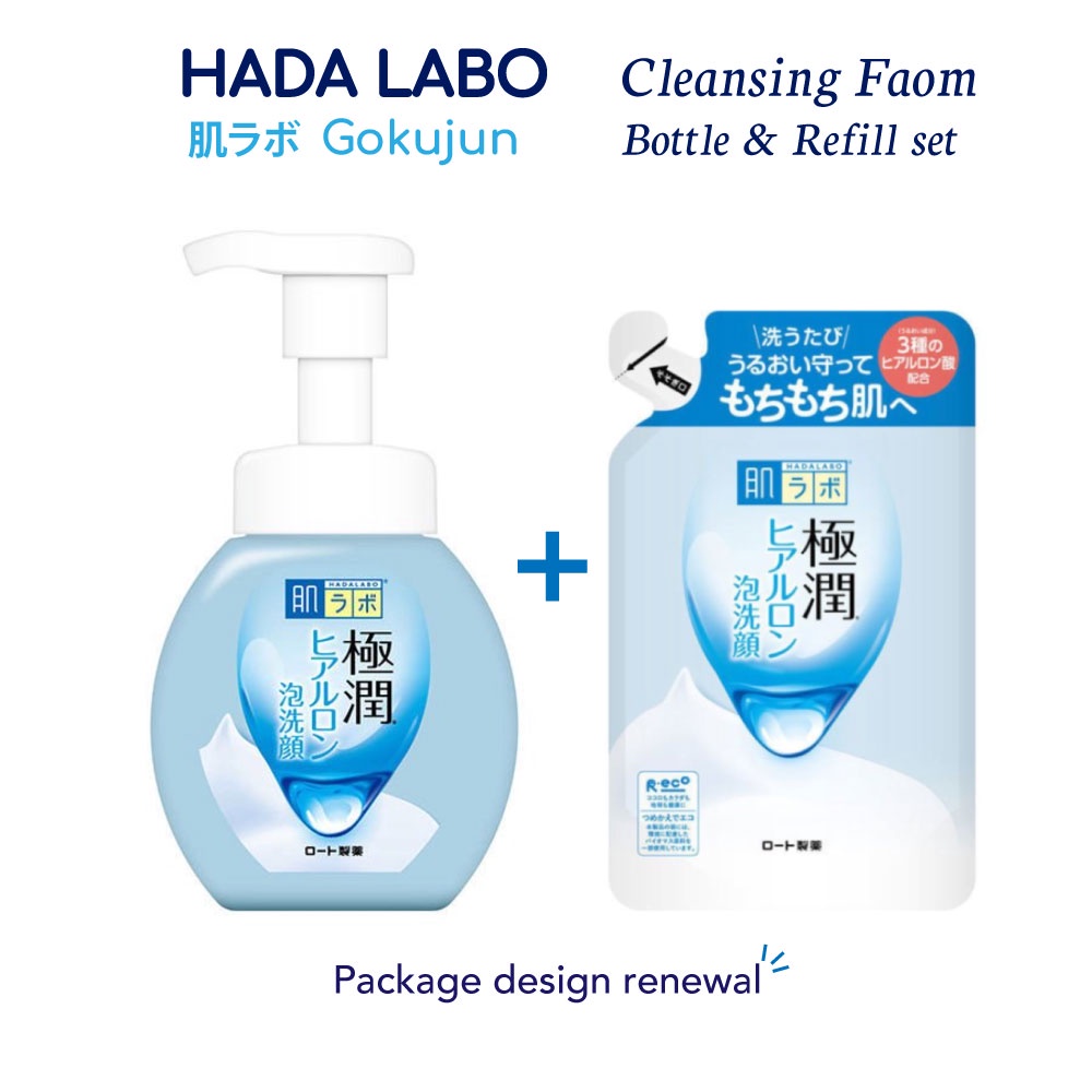 Hada Labo Rohto Gokujun Hydrating Face Cleansing Foam 160ml + Refill ...
