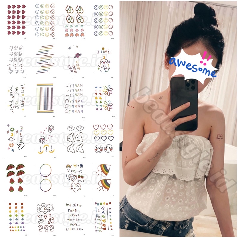 [N51]Korean Colorful Mini Cute Tattoo Temporary Waterproof Sticker ...