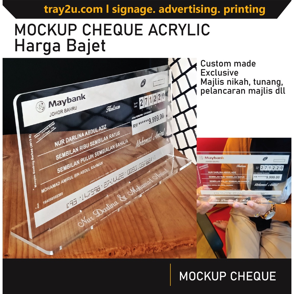 Mockup Cek Cheque Bajet Replika Cek Hantaran Kahwin Tunang Laser Cut ...