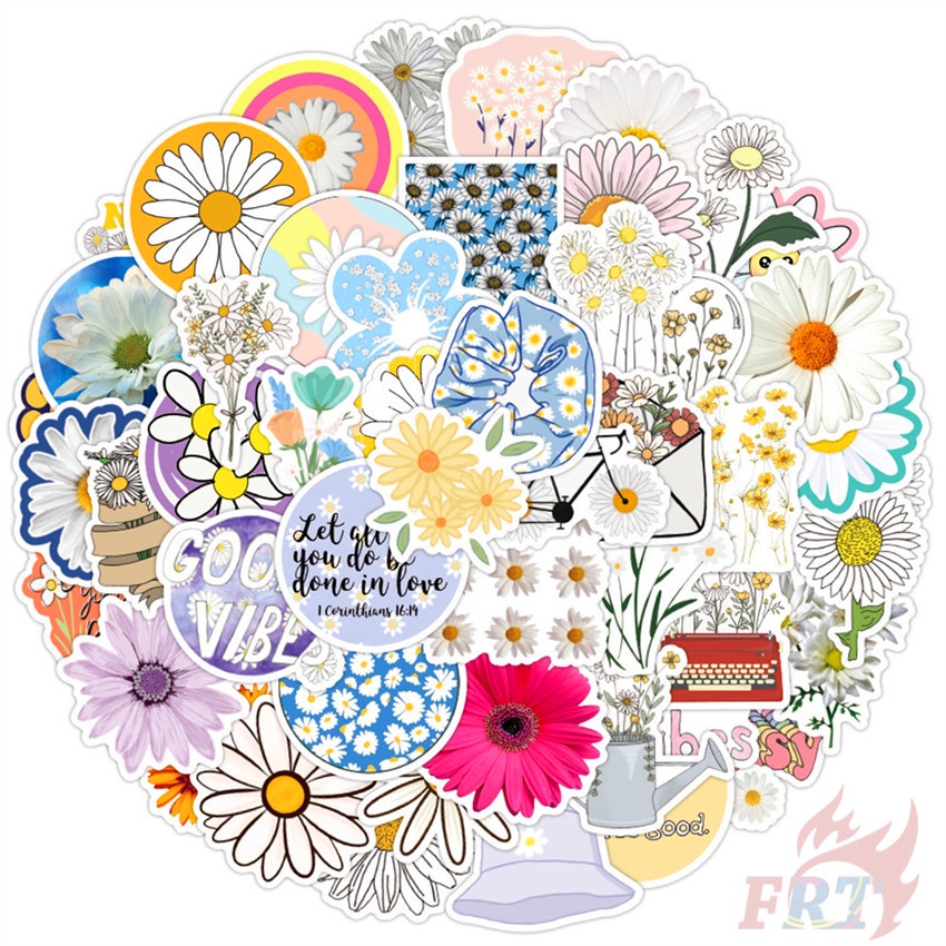 50Pcs/Set Daisy Flowers Series 04 Pure Love Flowers Stickers DIY ...