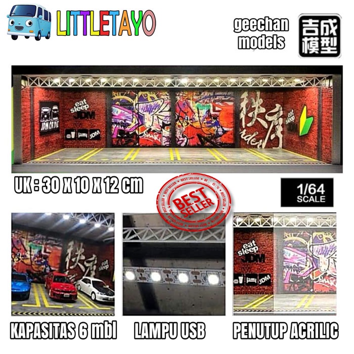 Geekhan G-FANS MODELS 64 scale 1/64 DIORAMA JDM PARKING LOT with LED ...