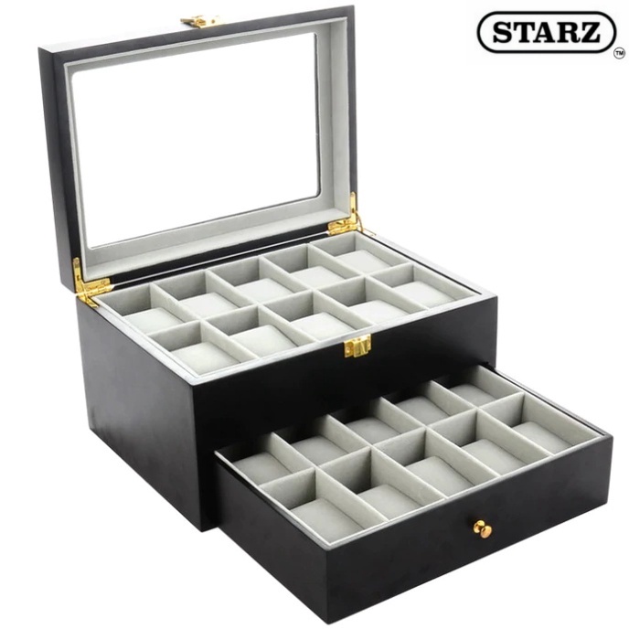[ STARZ ] 20 Slots Black Matte Wooden Watch Storage Box / Watch Boxes ...