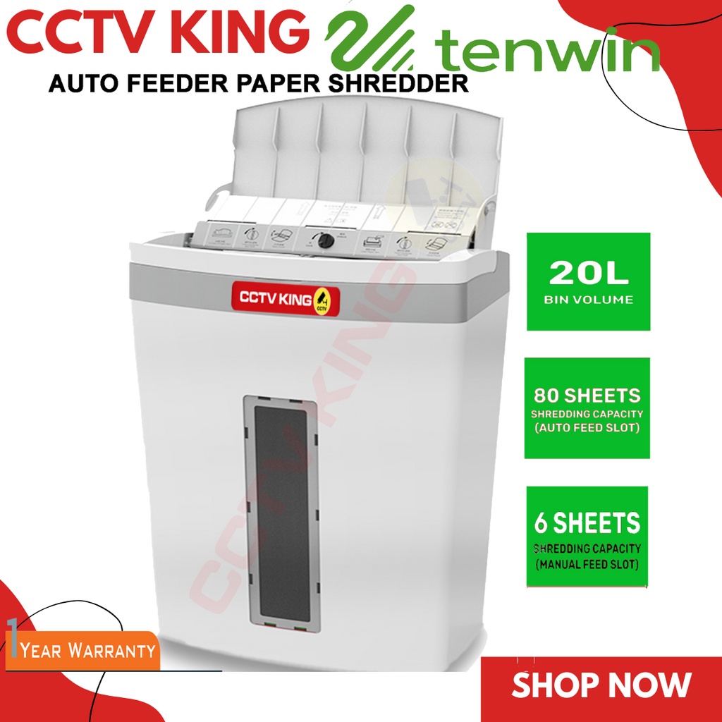 Tenwin Automatic Auto Feed Paper Shredder 80 Sheets Shredding Machine ...