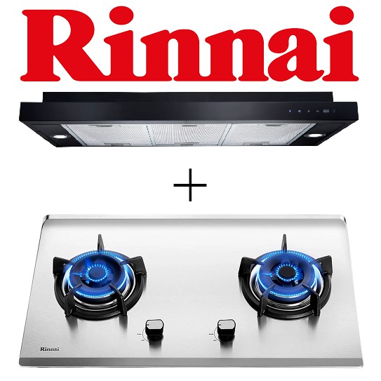 RINNAI RH-S329-PBR 90CM SLIMLINE HOOD WITH TOUCH CONTROL + RINNAI RB-72S 2 BURNER STAINLESS ...