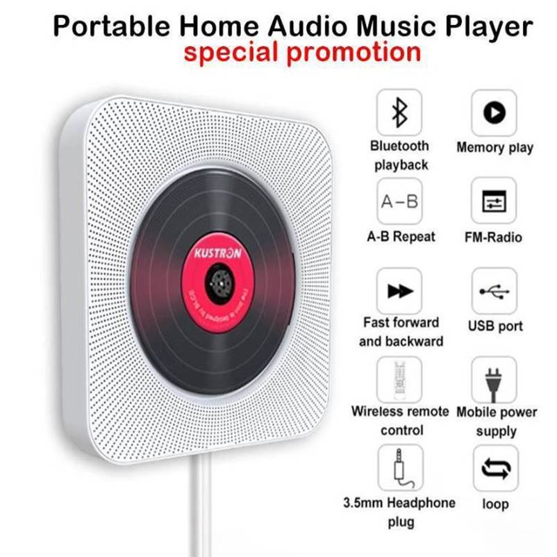 Portable Home Audio Music Player Wall Mounted Bluetooth CD Player with ...