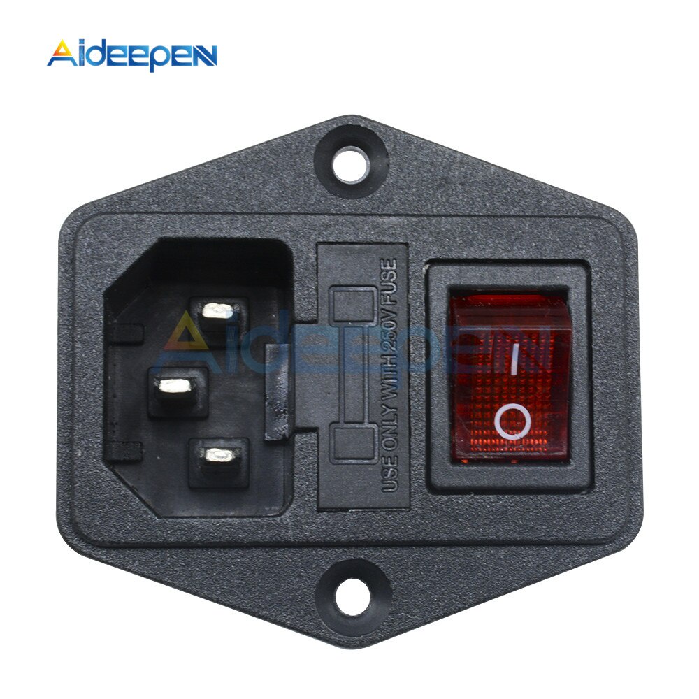 AC 250V 10A Black Red 3-Pin Terminal Power Socket switch with Fuse ...