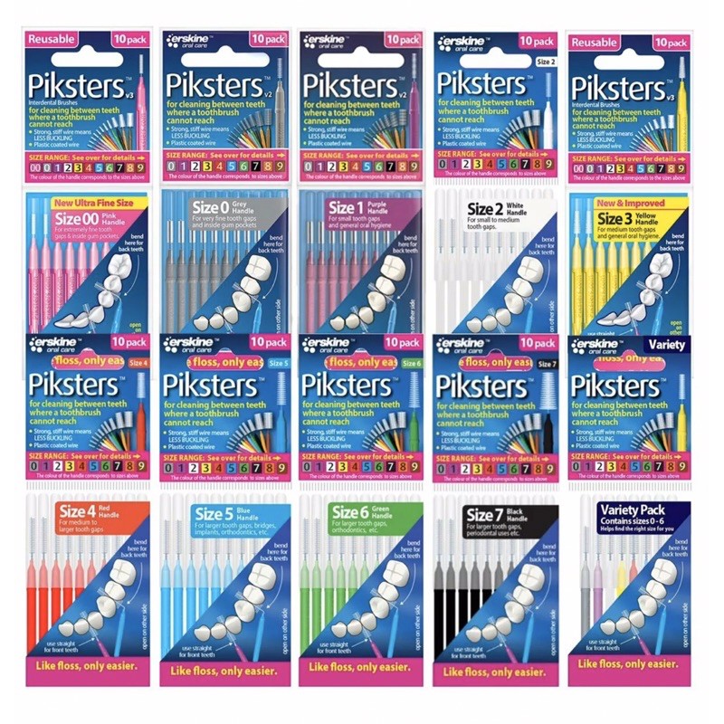 Piksters interdental Brush (10 pcs/ pack) size 00, 0, 1,2,3,4,5,6,7 ...