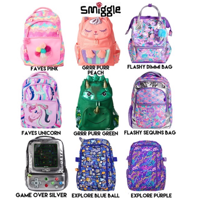 Smiggle Backpack Bag collection Fresh Explore Flashy Hoodie Faves ...