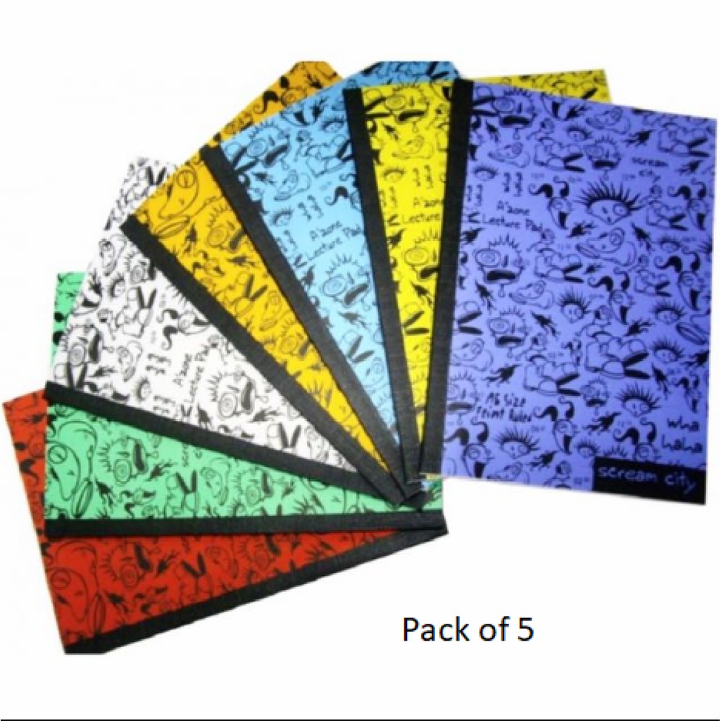 Scream City A4 Lecture pad. ( Bundle of 5) ( Assorted Colours ...