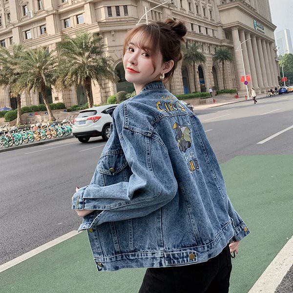 Medium Large Size Jacket S-XL Lapel Top Female Denim Shirt Student ...