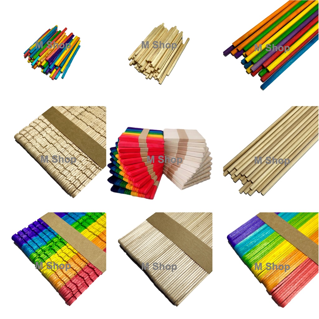 [SG Ready Stock] Ice Cream Craft Sticks Thick Thin Colourful Rainbow ...