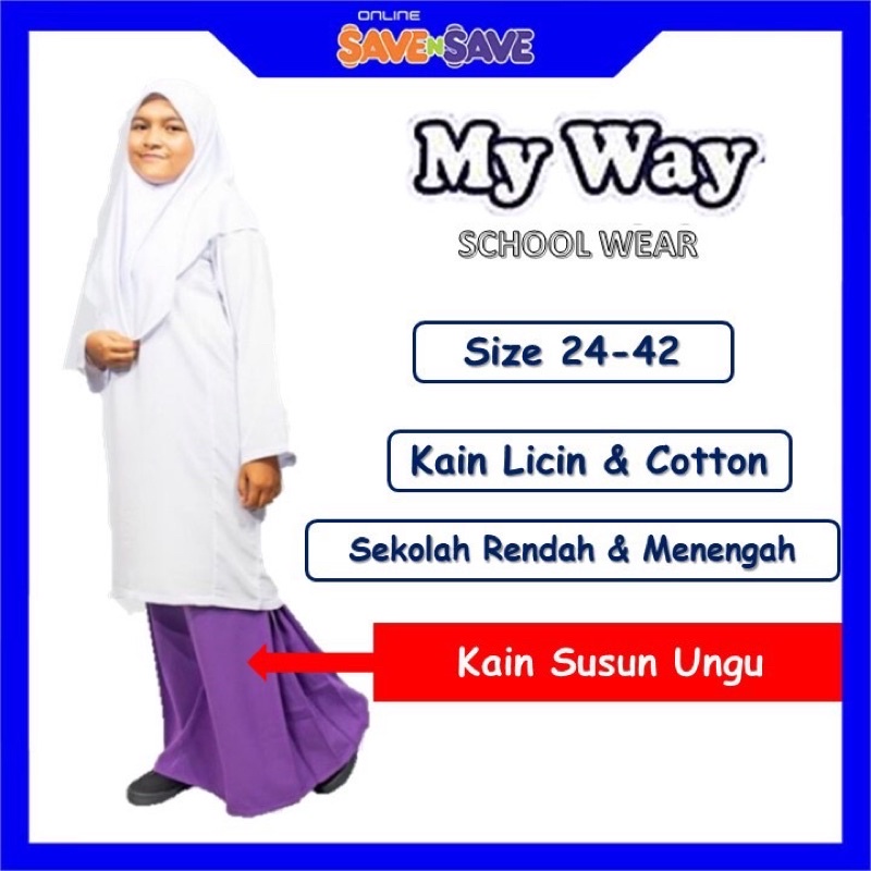 KAIN SUSUN SEKOLAH RENDAH WARNA UNGU IRONLESS PRIMARY SECONDARY PURPLE ...