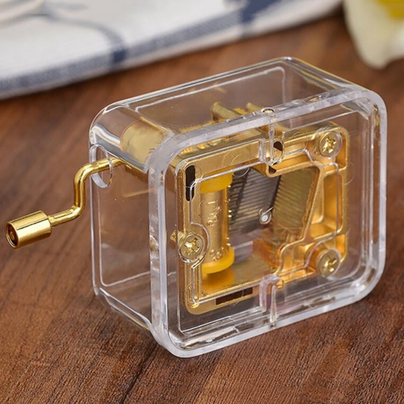 Portable Square Mini Music Box Clear Acrylic Gold Hand Crank Music Box ...