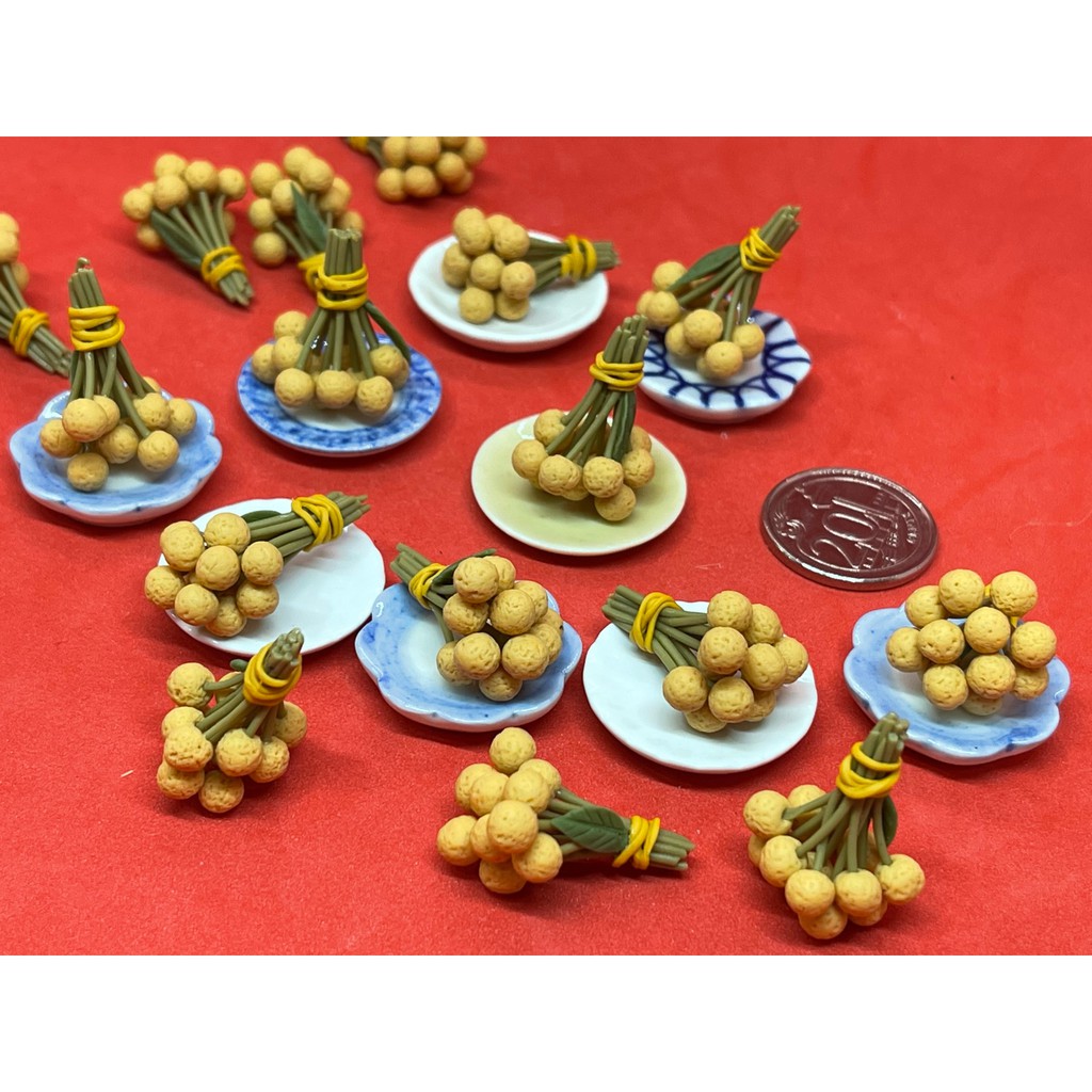 Handmade Miniature Fruits on plate, a bunch of Longan, Dollhouse fresh ...