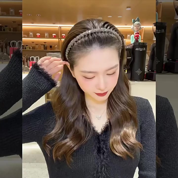 [Magpie] Flocking rhinestone braided hair headband washing face hair ...