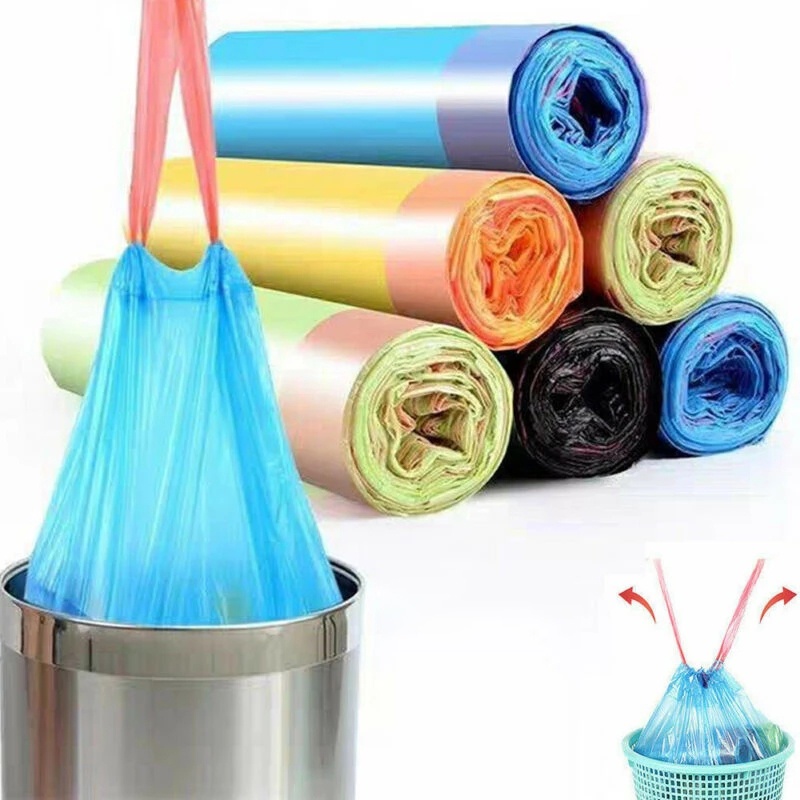 Household portable thickened garbage bag with drawstring closure ...
