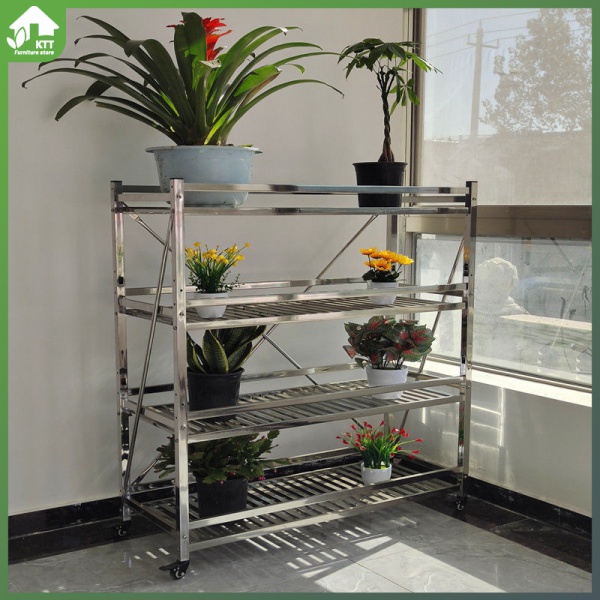 Flower pot stand multi-layer storage with wheels stainless steel flower ...