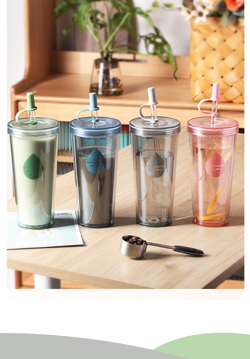 SWEEJAR Double Layer Straw Cup 520ML Cold Insulation Food Grade AS ...