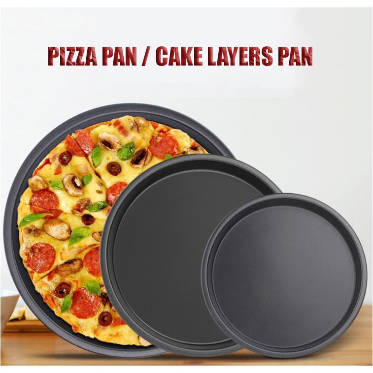 (6-14 inch) Pizza pan / shallow cake pan bread bun baking tray metallic ...