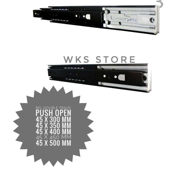 Push OPEN Drawer Rail (45 x 500) Full Extension Double Track Ball ...