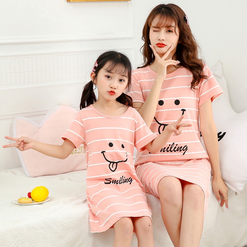 [ZY] 100-180CM Children's Cotton Dress Short-Sleeved Princess Parent ...