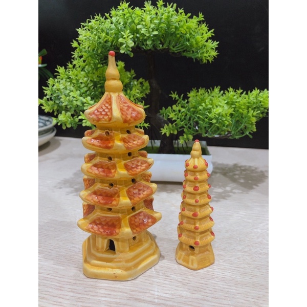 Mini house, tower, and three mandarin models to decorate fish tanks and ...