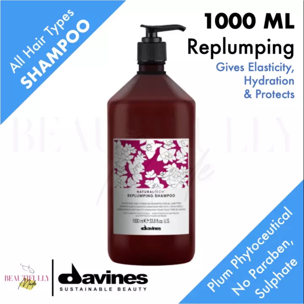 Davines NaturalTech Replumping Shampoo 1000ml (with Pump) - For All ...